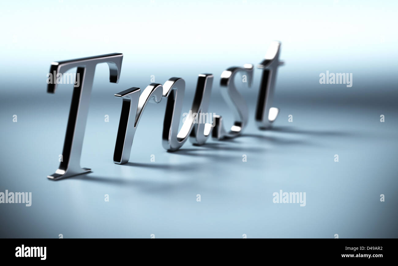 metal trust word 3d render with perspective and blur effet, blue ...