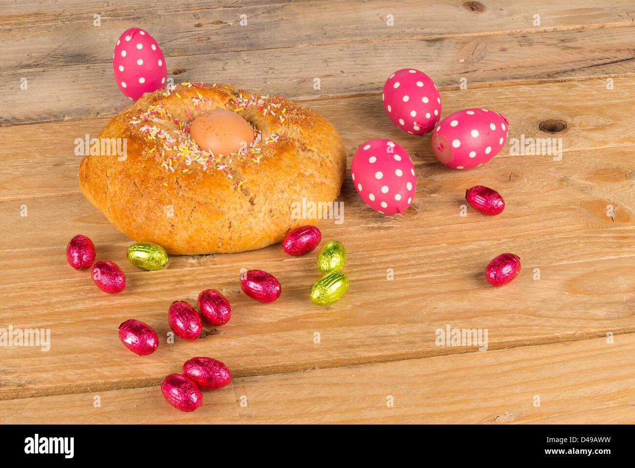 Traditional Spanish Easter cake with seasonal decoration Stock Photo ...