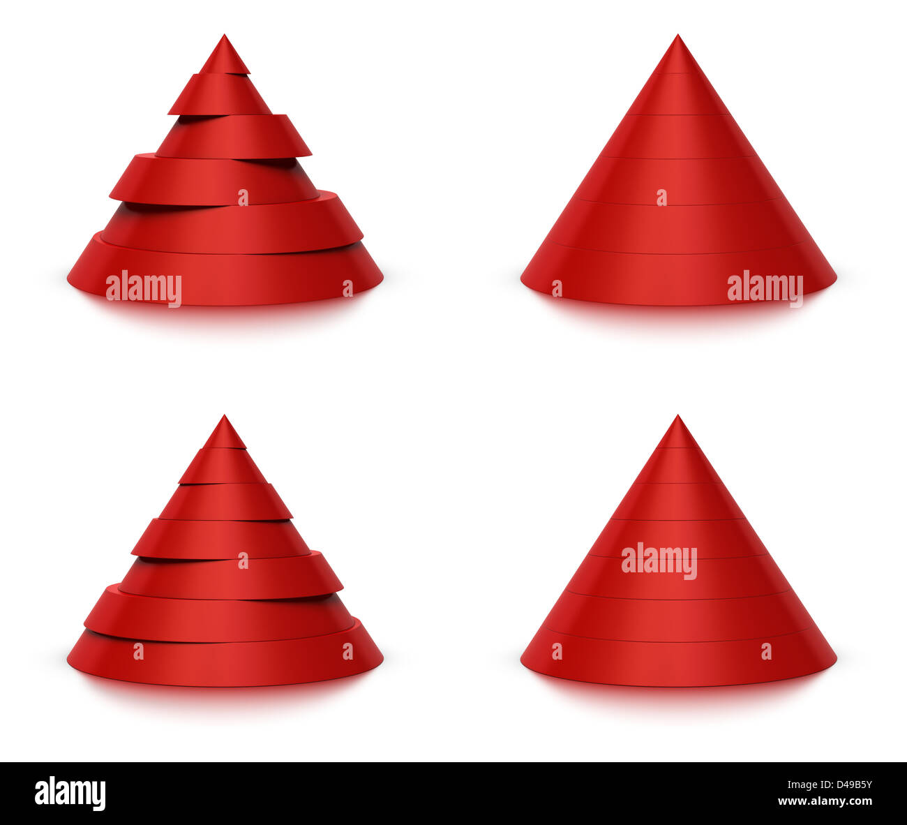 3d conical shape sliced, red pyramid 6 (six) or 7 (seven) levels, white ...