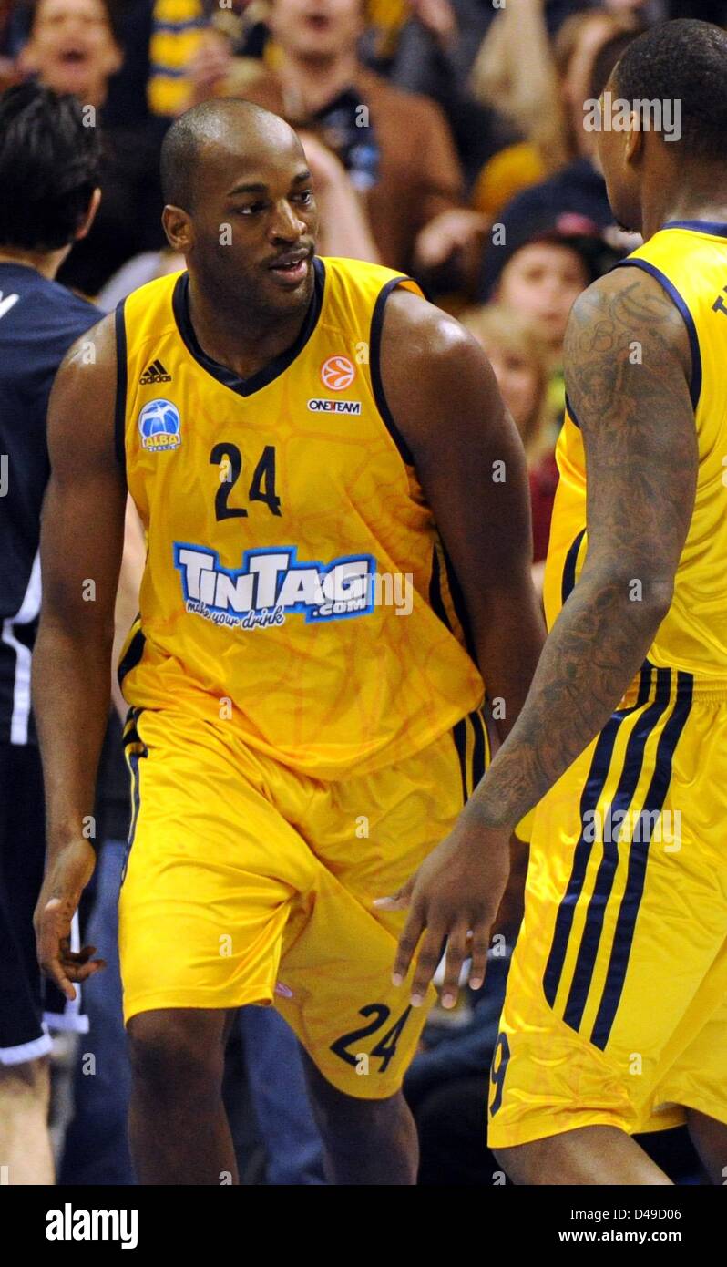 Berlin's Ali Traore (L) is pictured during the Euroleague top 16 ...