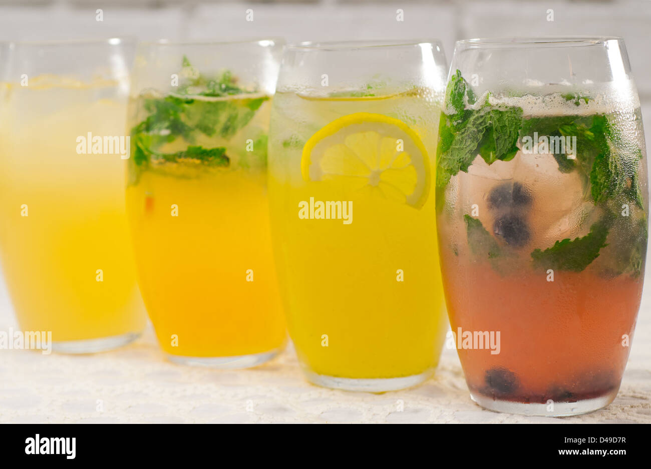 selection of fresh fruits colorful long drink cocktails Stock Photo - Alamy