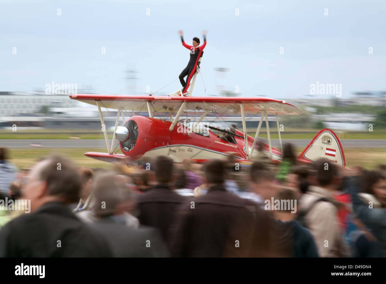 Berlin, Germany, Lady Peggy Krainz Wing Walker on Boeing Stearman PT17 ...