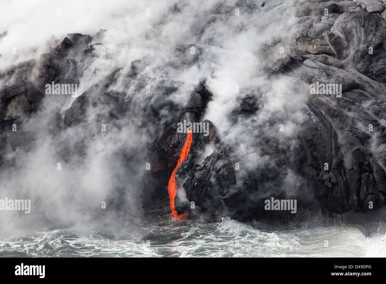Kilauea Volcano lava flow into the ocean on Big Island of Hawaii, USA ...
