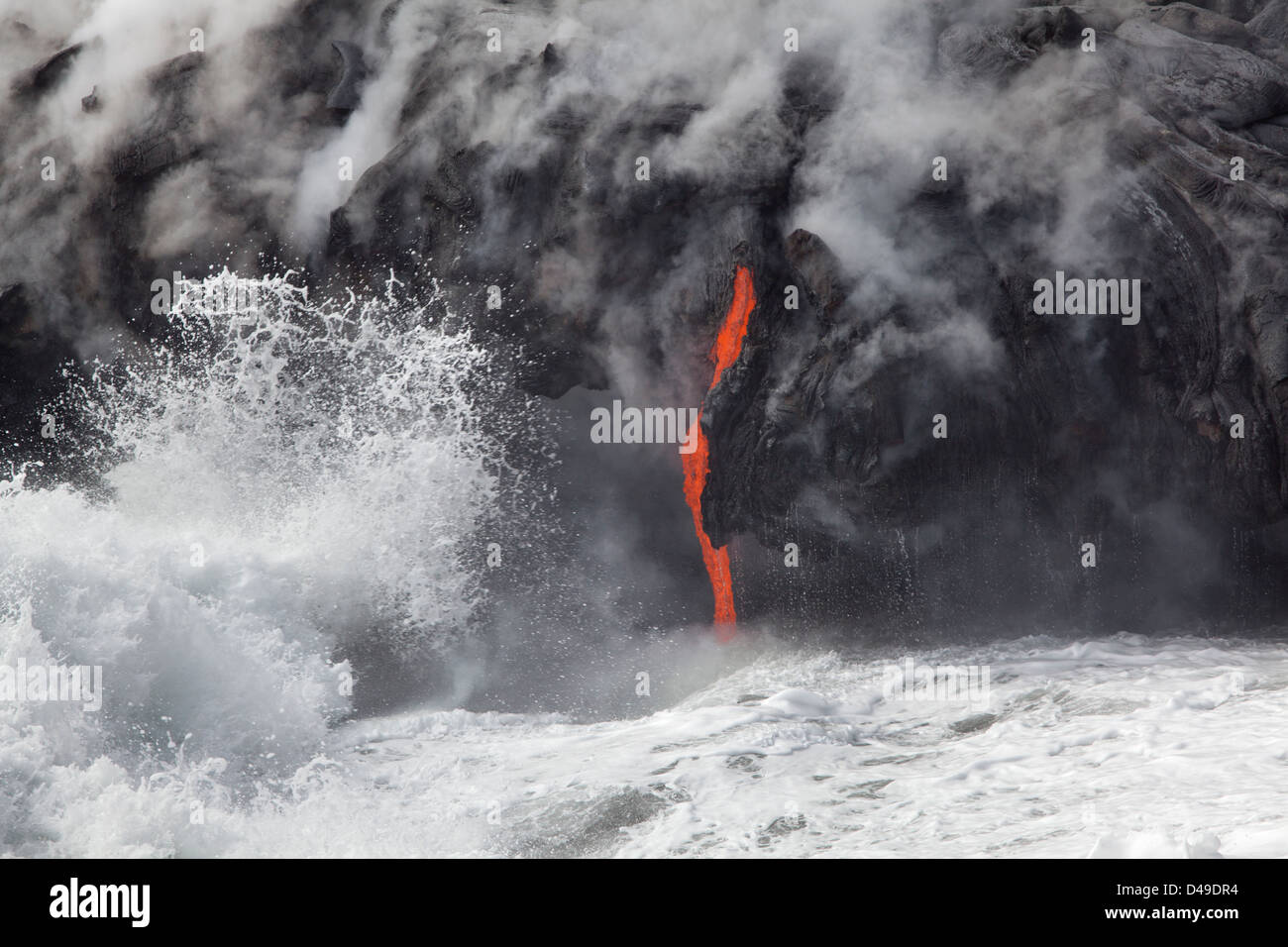 Kilauea Volcano lava flow into the ocean on Big Island of Hawaii, USA ...