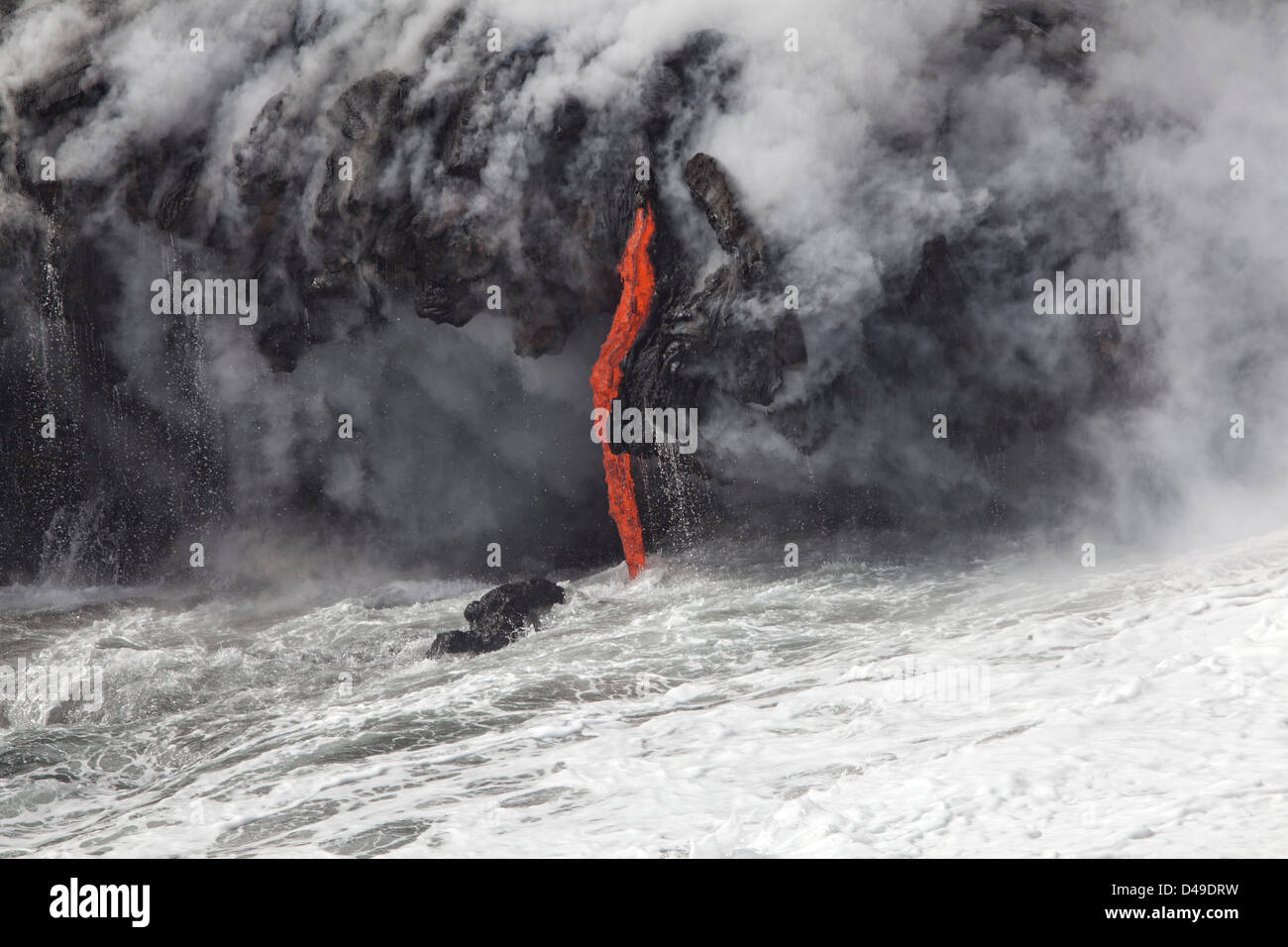 Kilauea Volcano lava flow into the ocean on Big Island of Hawaii, USA ...