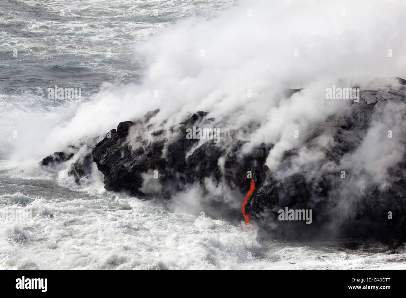 Kilauea Volcano lava flow into the ocean on Big Island of Hawaii, USA ...