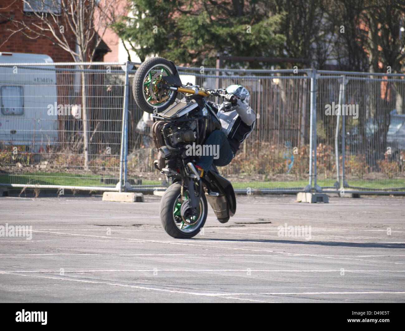 Stunt bike rider performing at Mablethorpe bike festival 2011 Stock ...