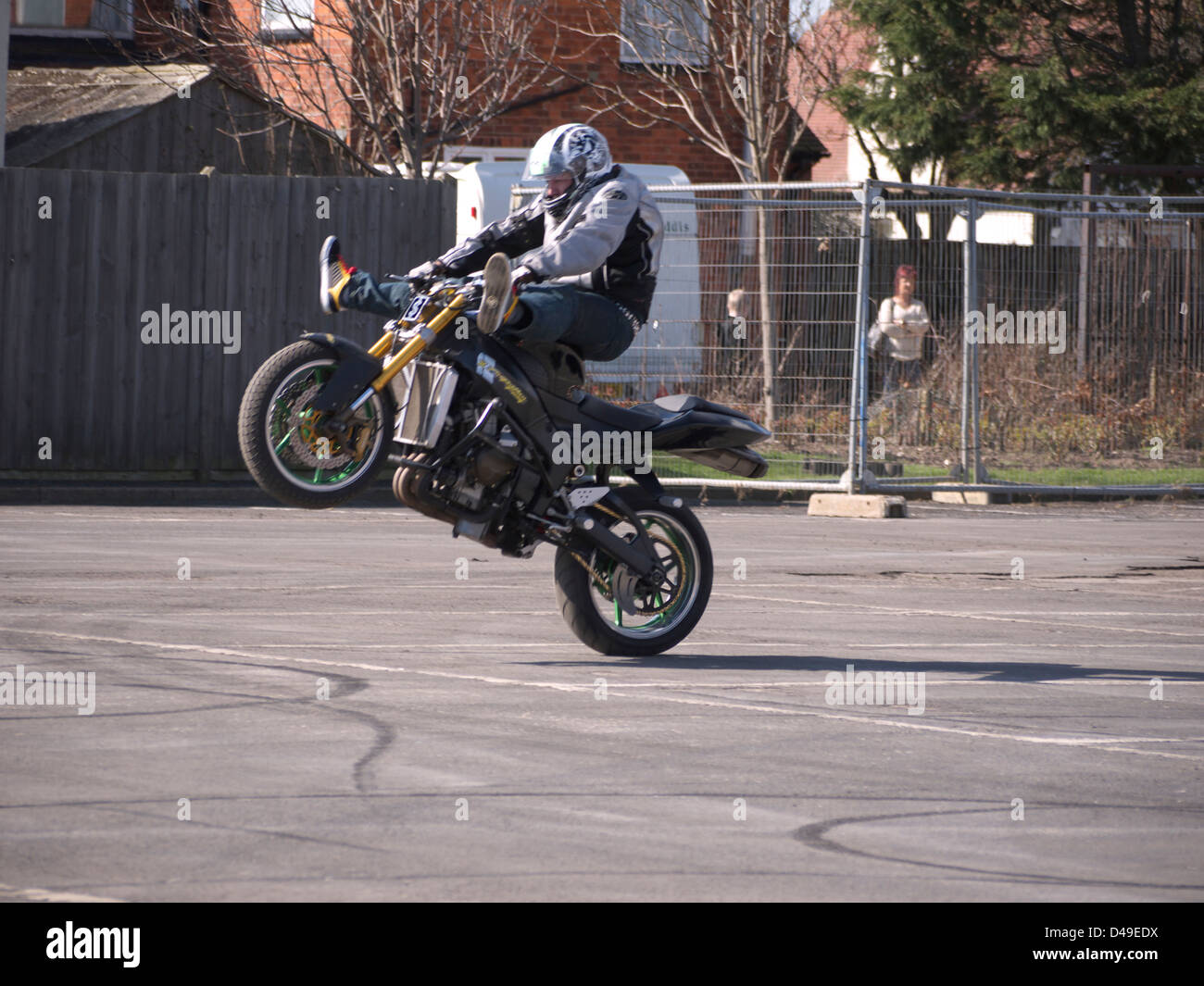 Stunt bike rider performing at Mablethorpe bike festival 2011 Stock ...