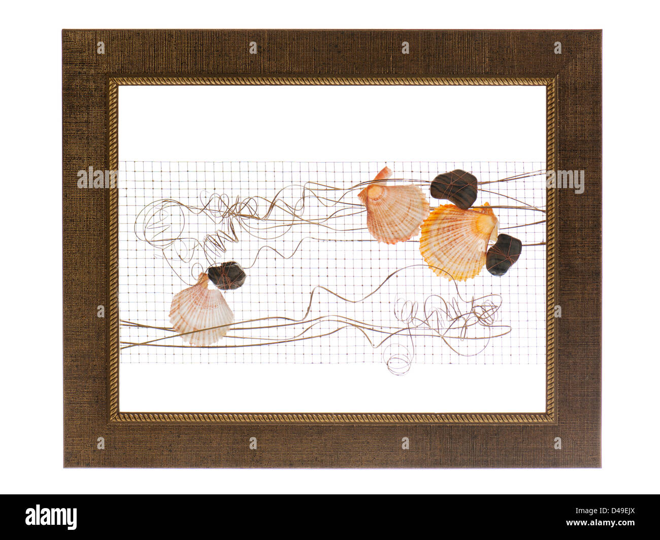 decorative photo frame with abstract composition of shells, stones and ...