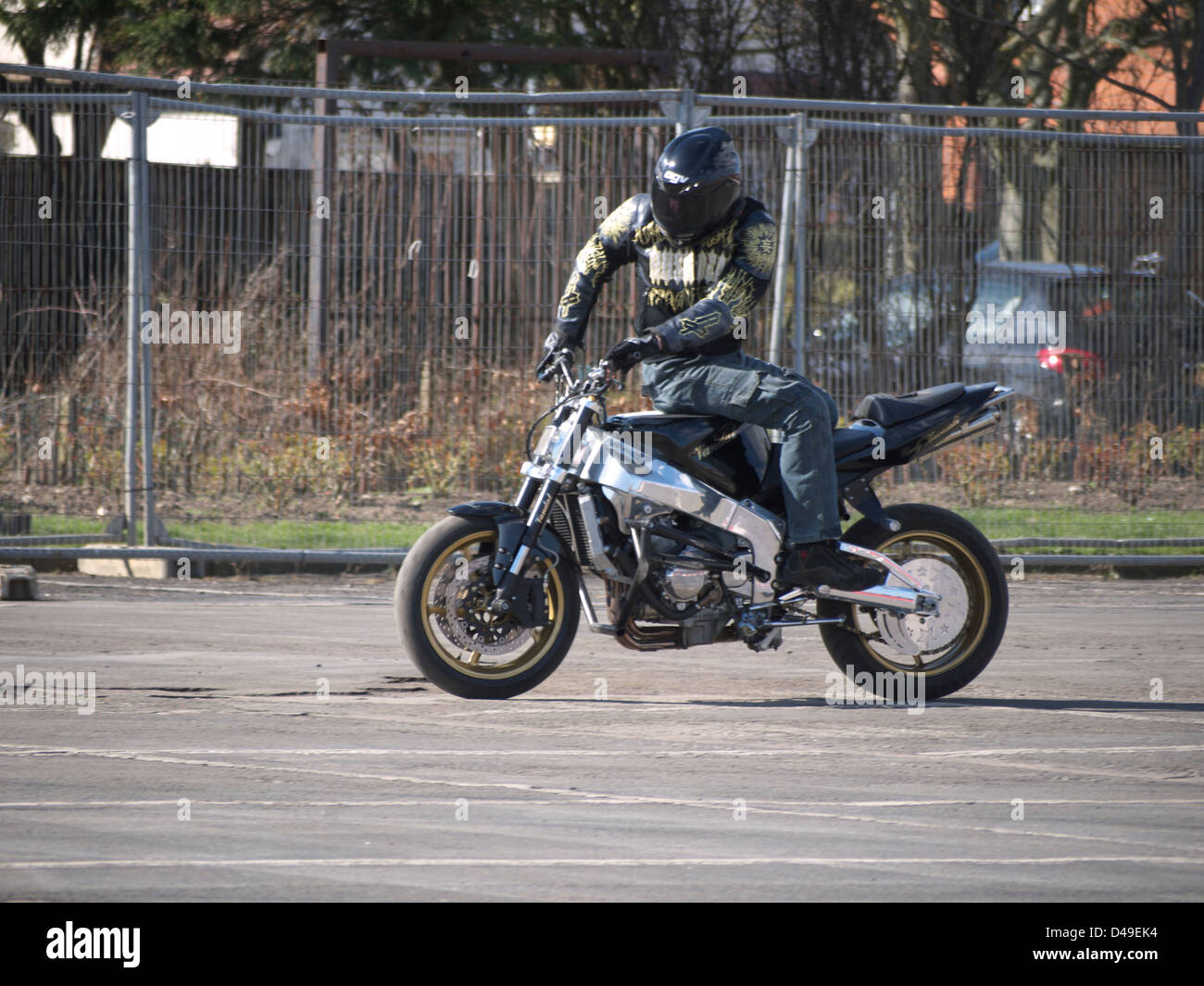 Stunt bike rider performing at Mablethorpe bike festival 2011 Stock ...
