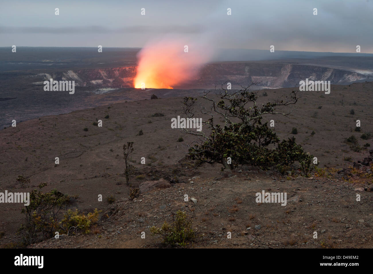 Smoke and fire rising from Lava Vent at Halemaumau crater, Volcanos ...