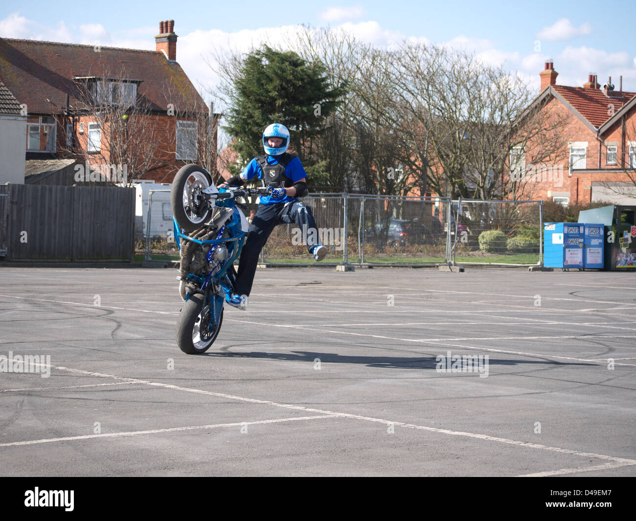 Stunt bike rider performing at Mablethorpe bike festival 2011 Stock ...