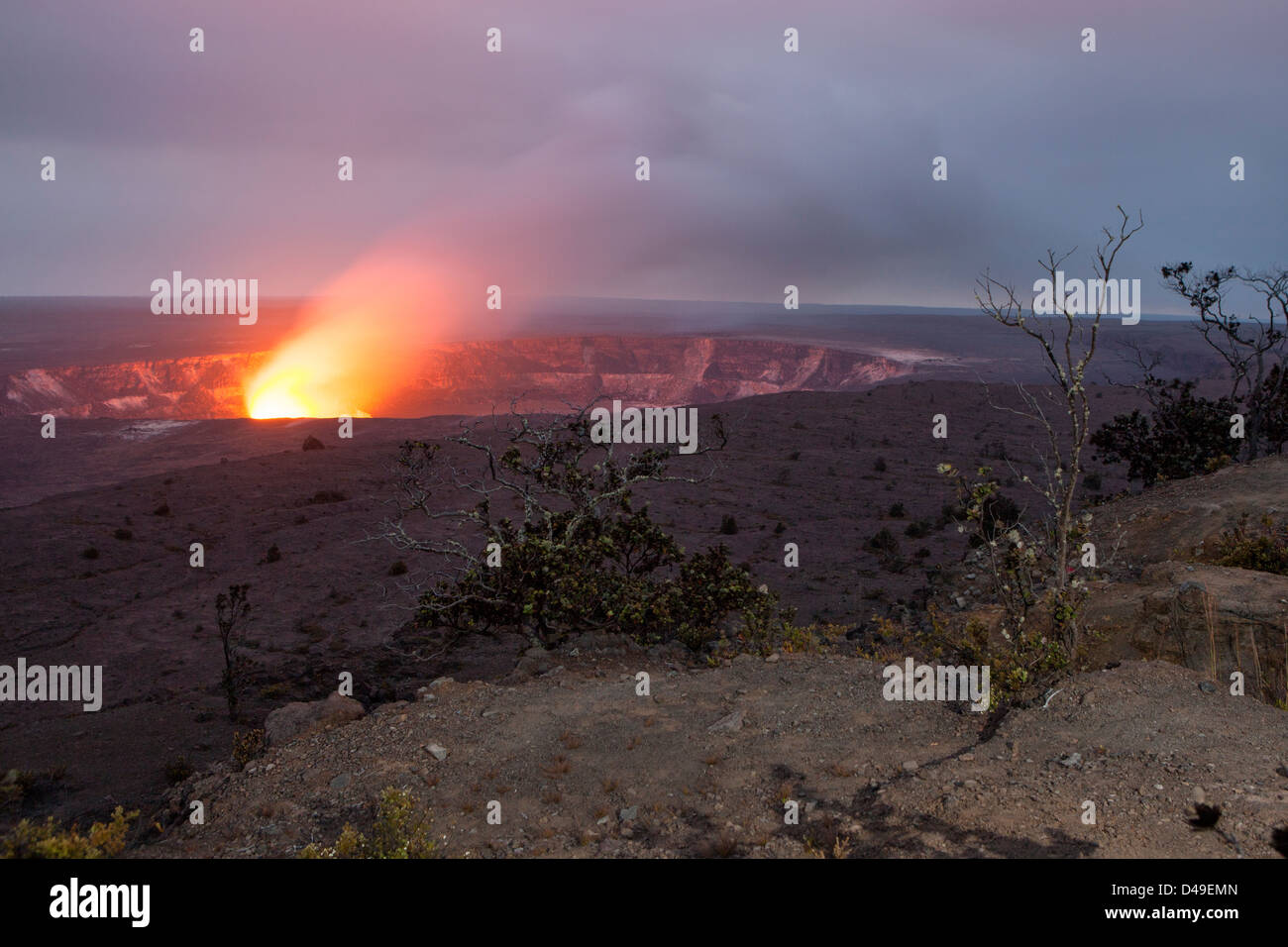 Smoke and fire rising from Lava Vent at Halemaumau crater, Volcanos ...