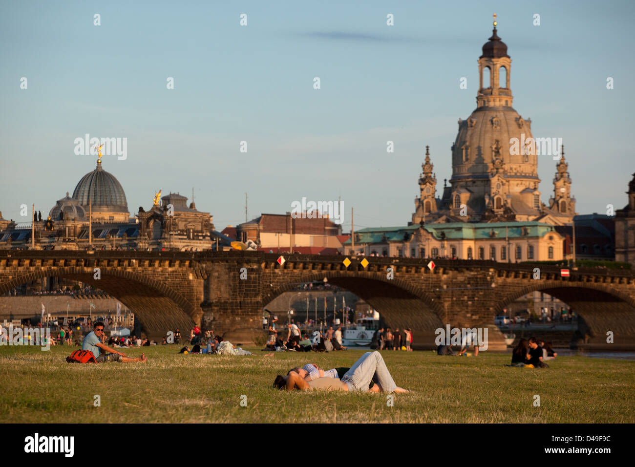 Dresden, Germany, people lying on the Elbe Stock Photo - Alamy
