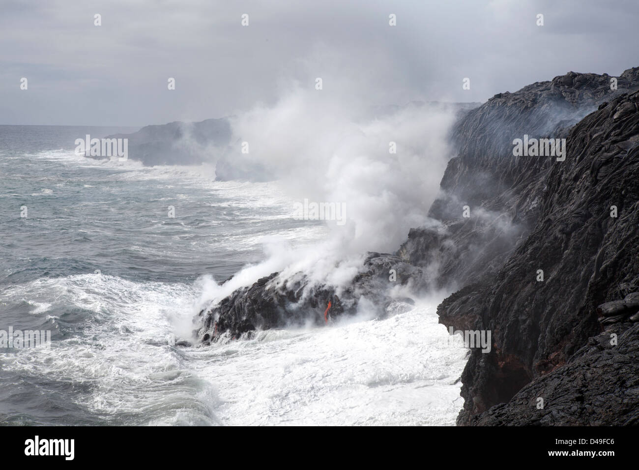 Kilauea Volcano lava flow into the ocean on Big Island of Hawaii, USA ...