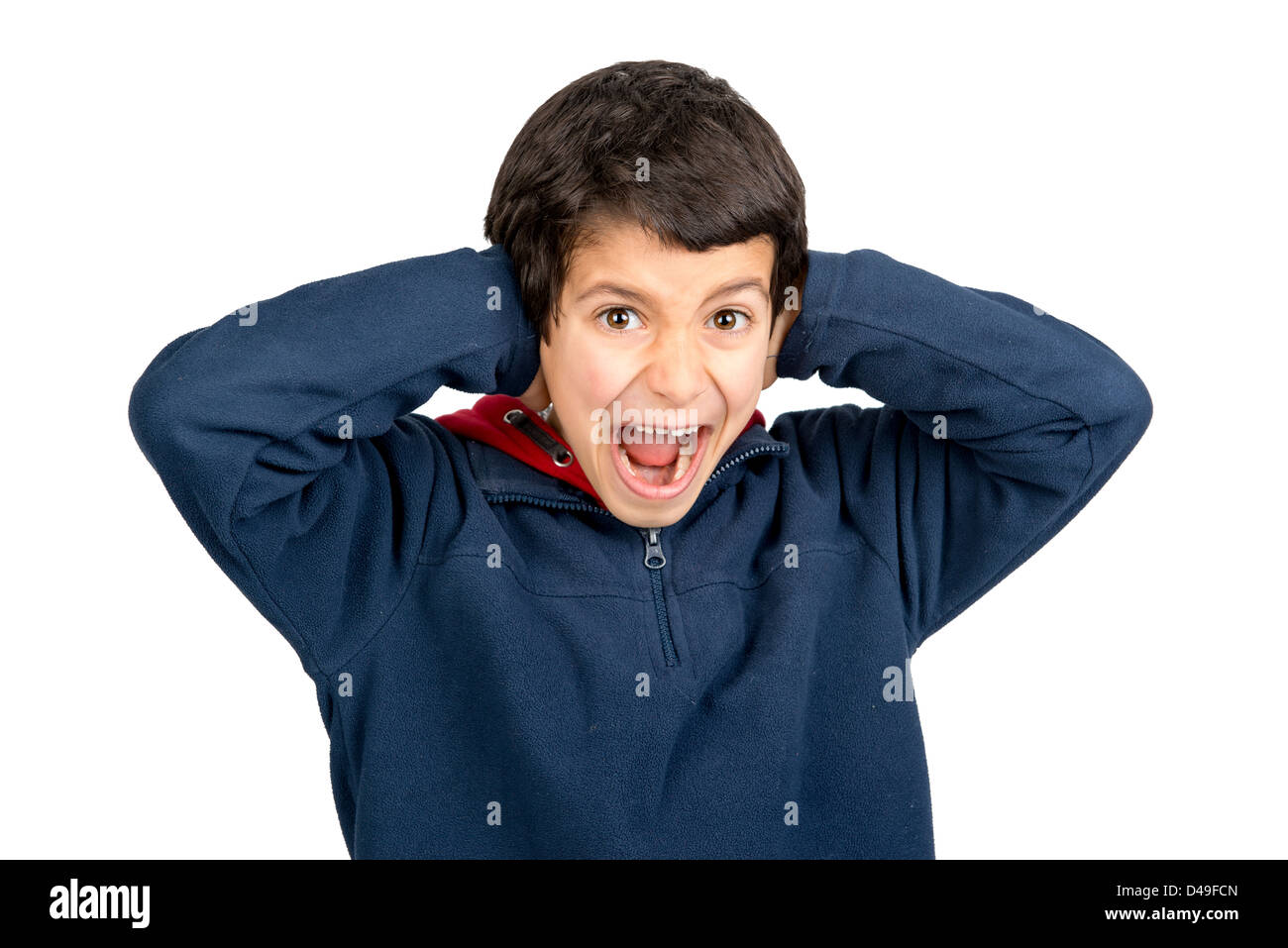 Young boy screaming isolated in white Stock Photo - Alamy