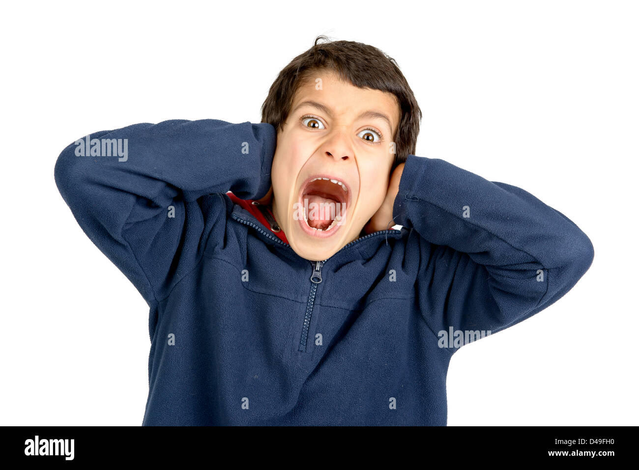 Young boy screaming isolated in white Stock Photo - Alamy