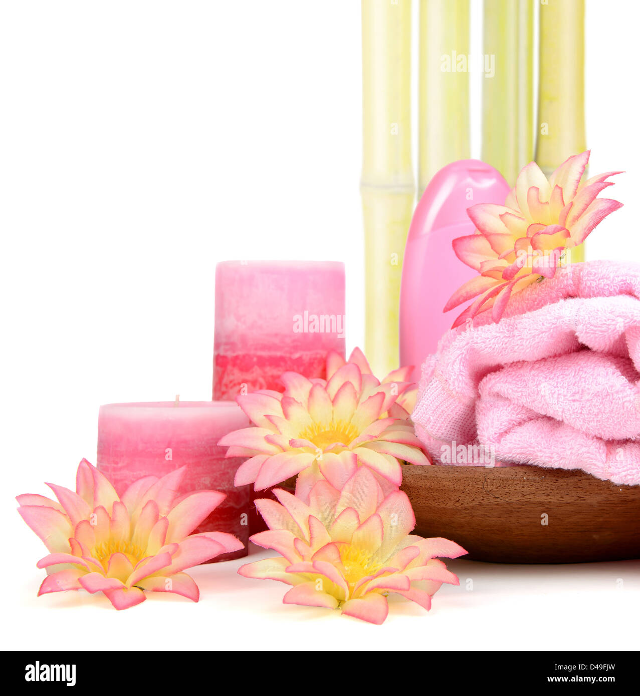 Spa setting in pink tone isolated in white Stock Photo - Alamy