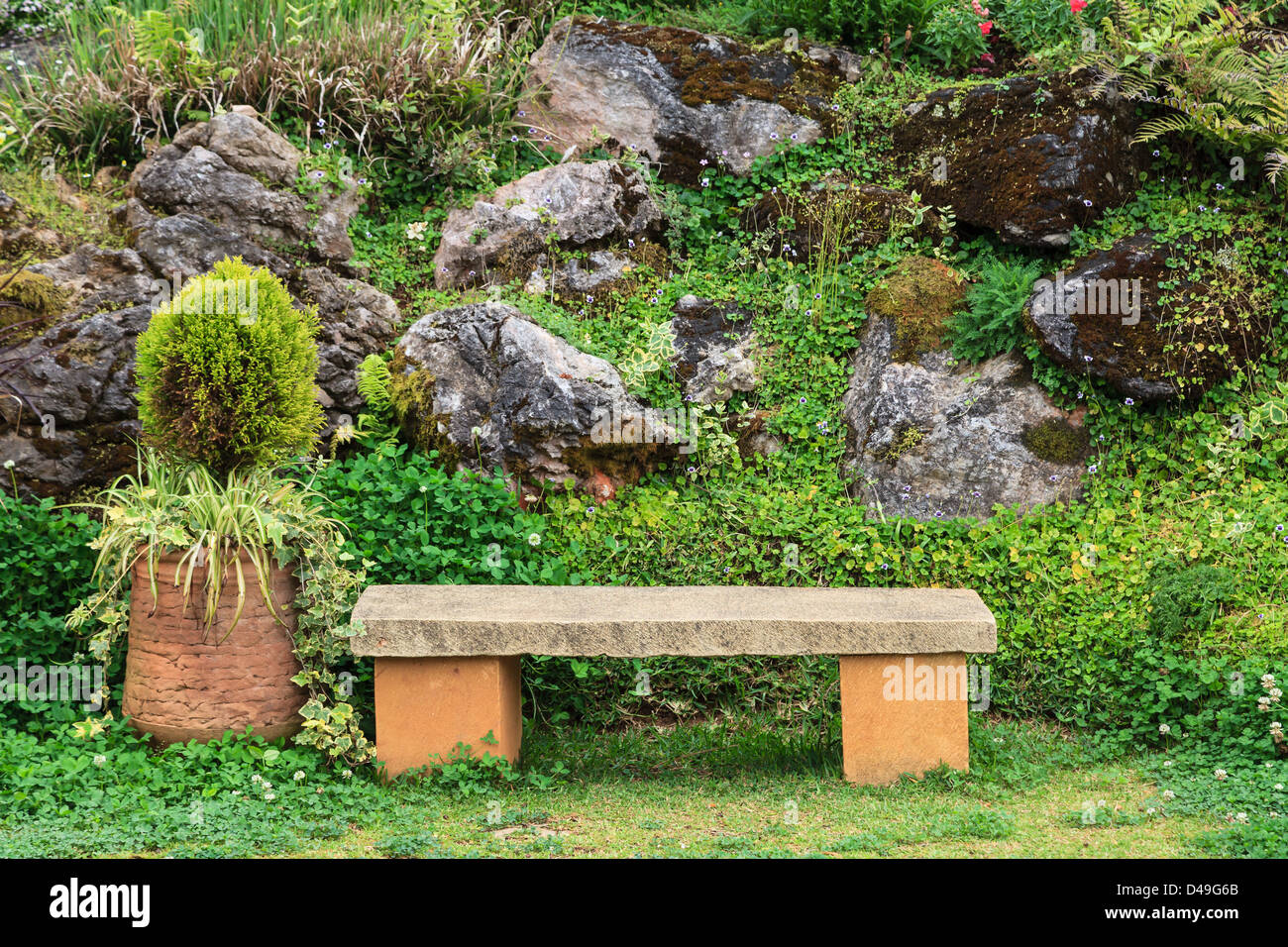 A stone chair in the park, front view Stock Photo - Alamy