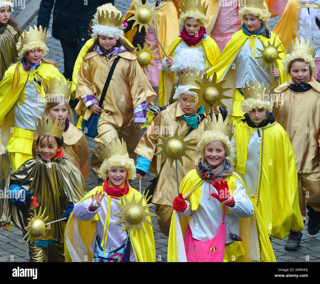 People view a parade of floats at the traditional spring festival ...