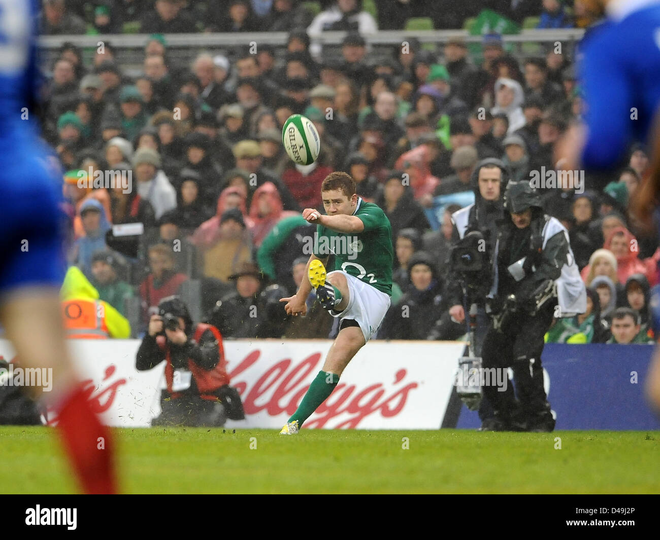 09.03.2013 Dublin, Ireland. Paddy Jackson converts a try for Ireland ...