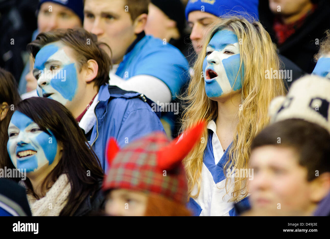 Edinburgh, Scotland, UK. 9th March 2013. Scottish fans try to encourage ...