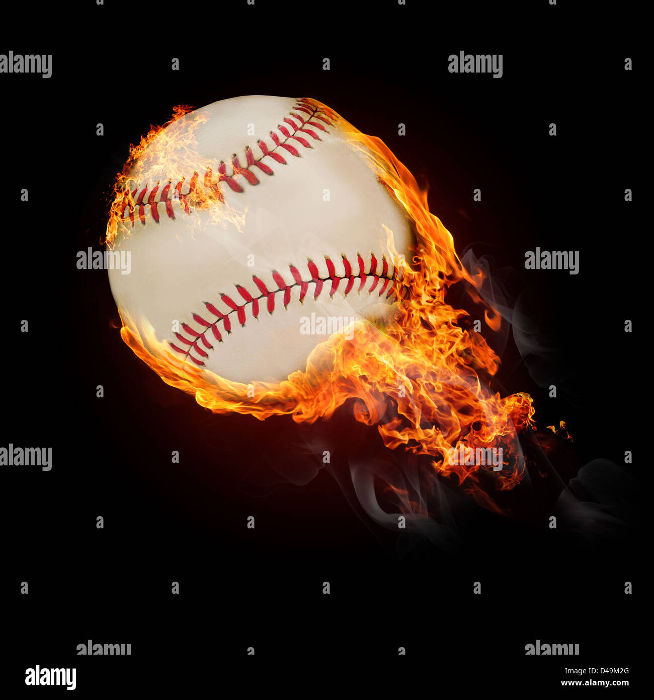 Flying baseball ball on fire - flying up Stock Photo - Alamy