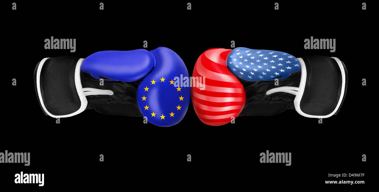 Boxing gloves on black background - EUROPE vs USA Stock Photo - Alamy