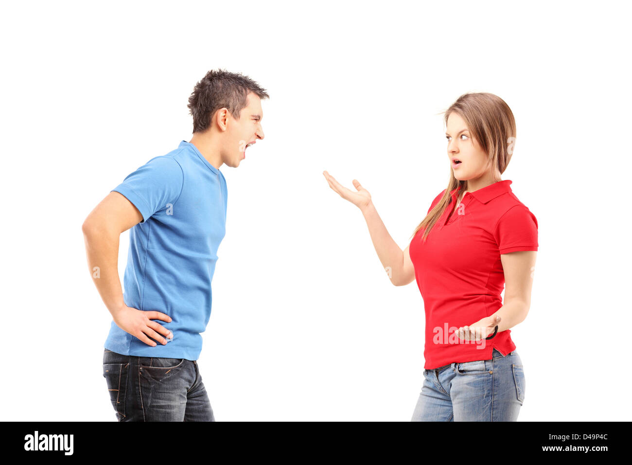 Young man and woman arguing isolated on white background Stock Photo ...
