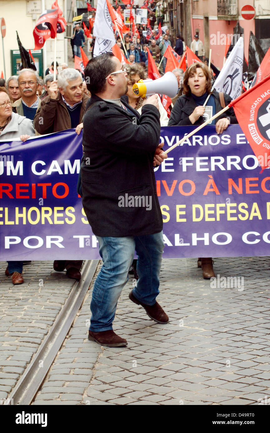 Protesters marching in the streets of Lisbon Stock Photo - Alamy