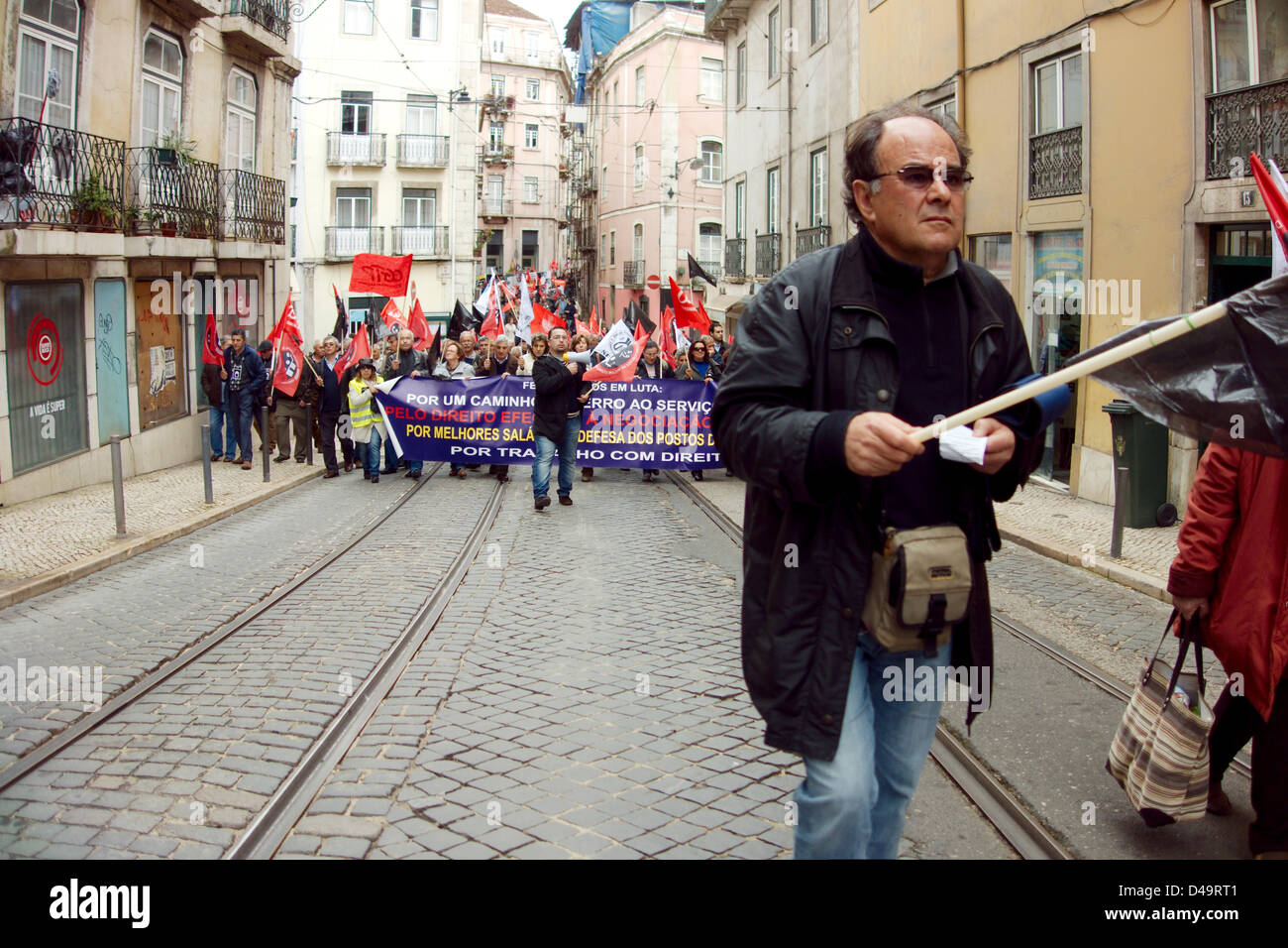 Protesters marching in the streets of Lisbon Stock Photo - Alamy