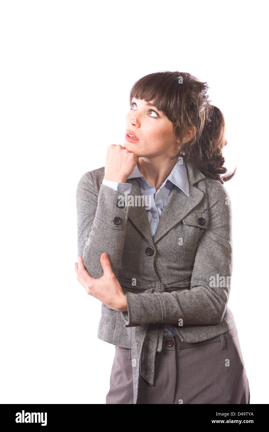 Business woman thinking isolated on white Stock Photo - Alamy