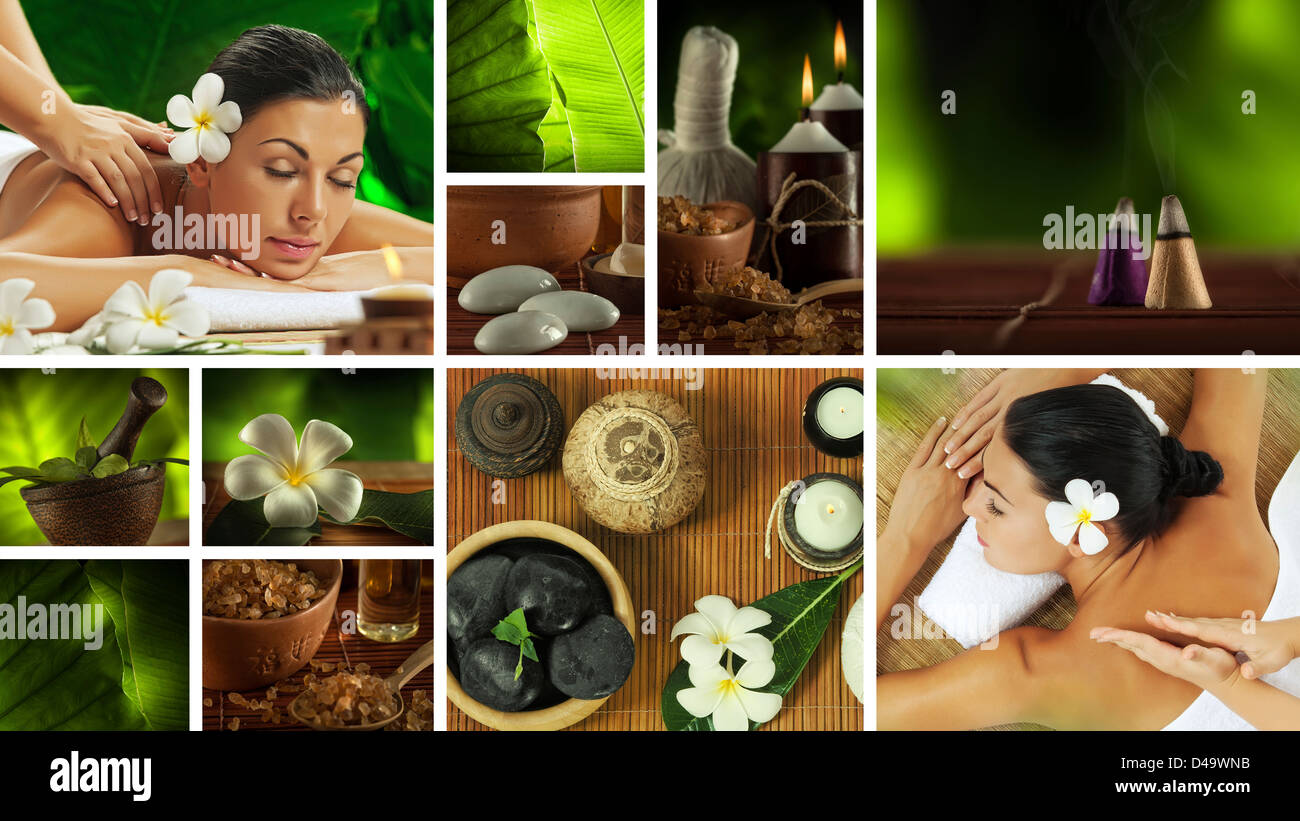 Spa theme photo collage composed of different images Stock Photo - Alamy