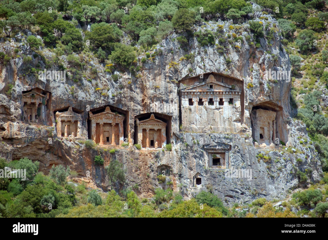 Lycian rock tombs, burial place in the rocks in Ancient city Kaunos ...