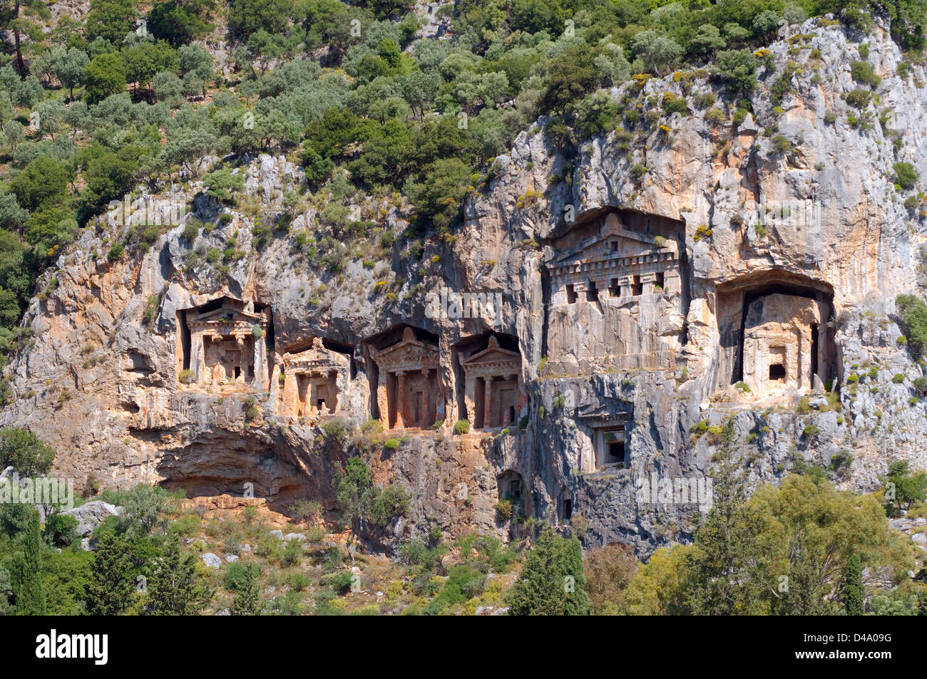 Lycian rock tombs, burial place in the rocks in Ancient city Kaunos ...