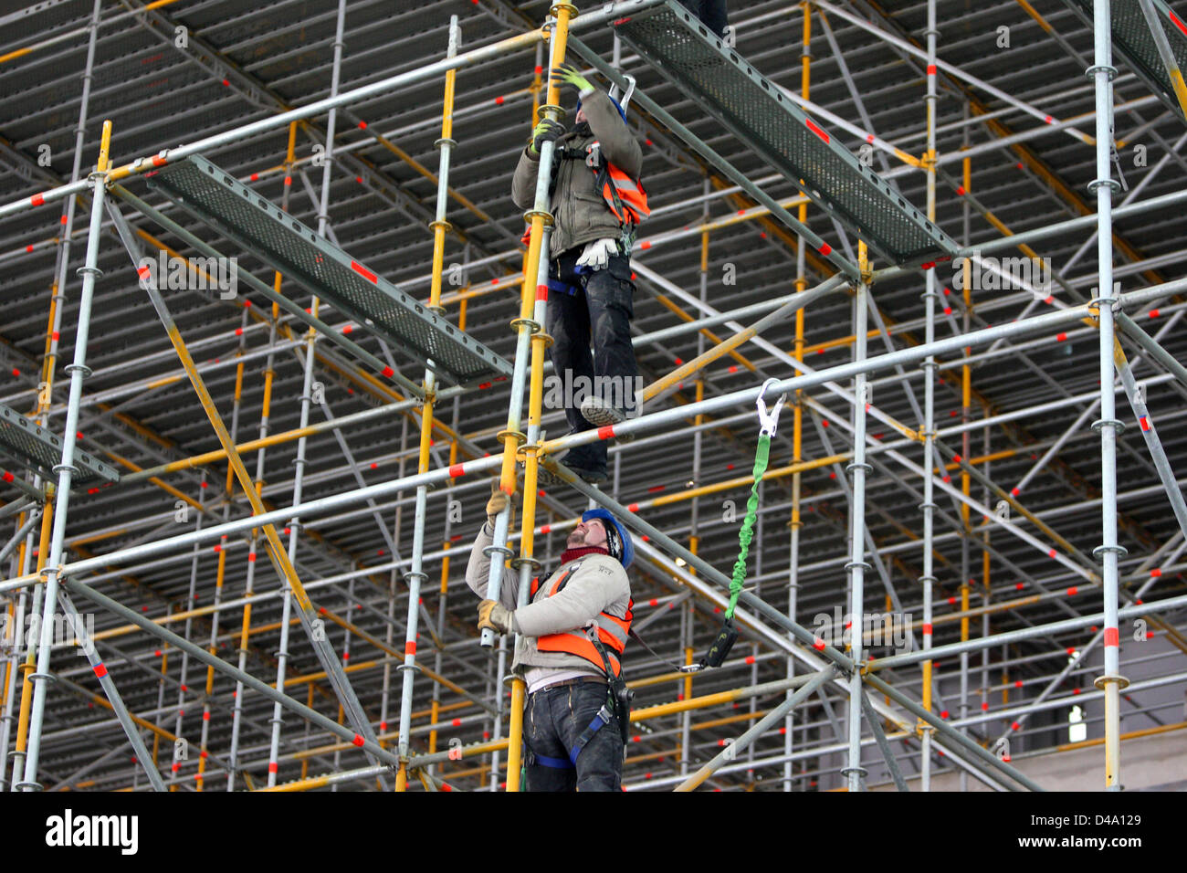 Schoenefeld, Germany, Geruestbauer on the BBI construction site Stock ...