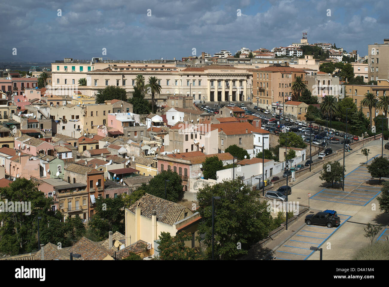 Cagliari, Italy, overlooking the center of the capital of Sardinia ...