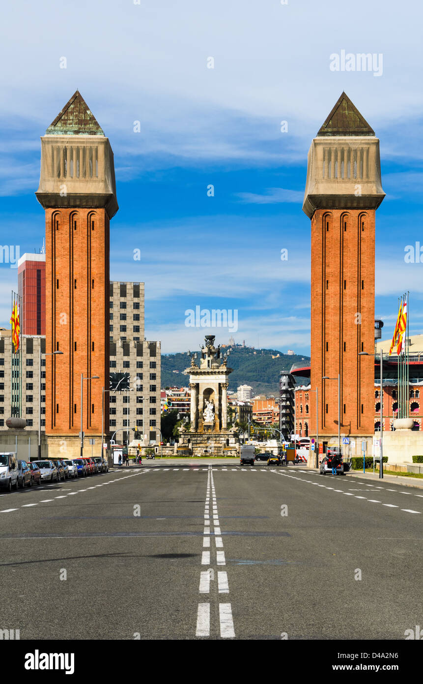 The Venetian Towers at the Espanya Square in Barcelona, Spain Stock ...