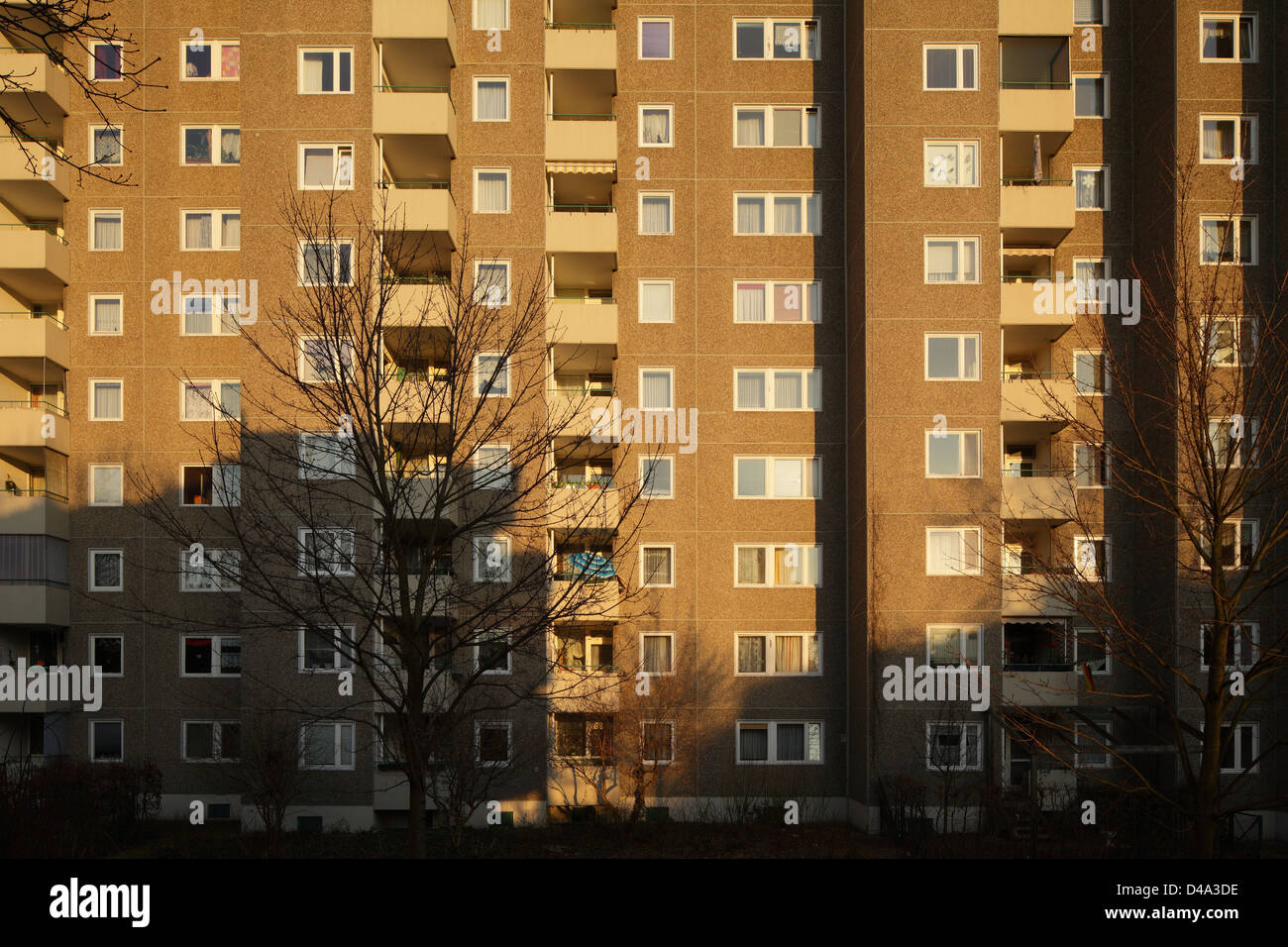 Berlin, Germany, the facade of a skyscraper in Berlin-Gropiusstadt ...