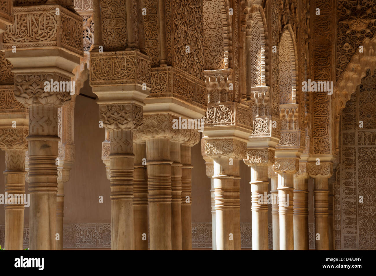 Columns and arches of Court of the Lions in Alhambra, Granada Stock ...