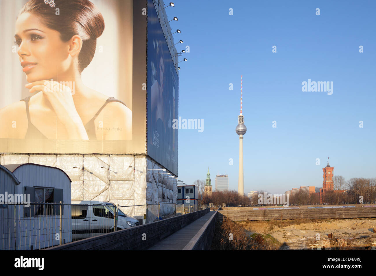 Berlin, Germany, the unbuilt Palace Square with a billboard on ...