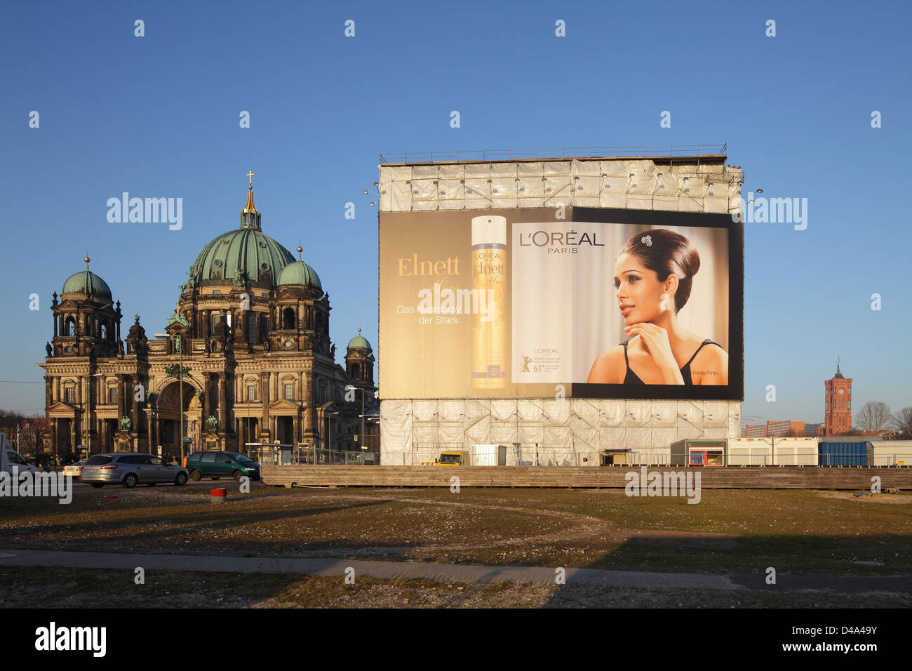 Berlin, Germany, the unbuilt Palace Square with a billboard on ...