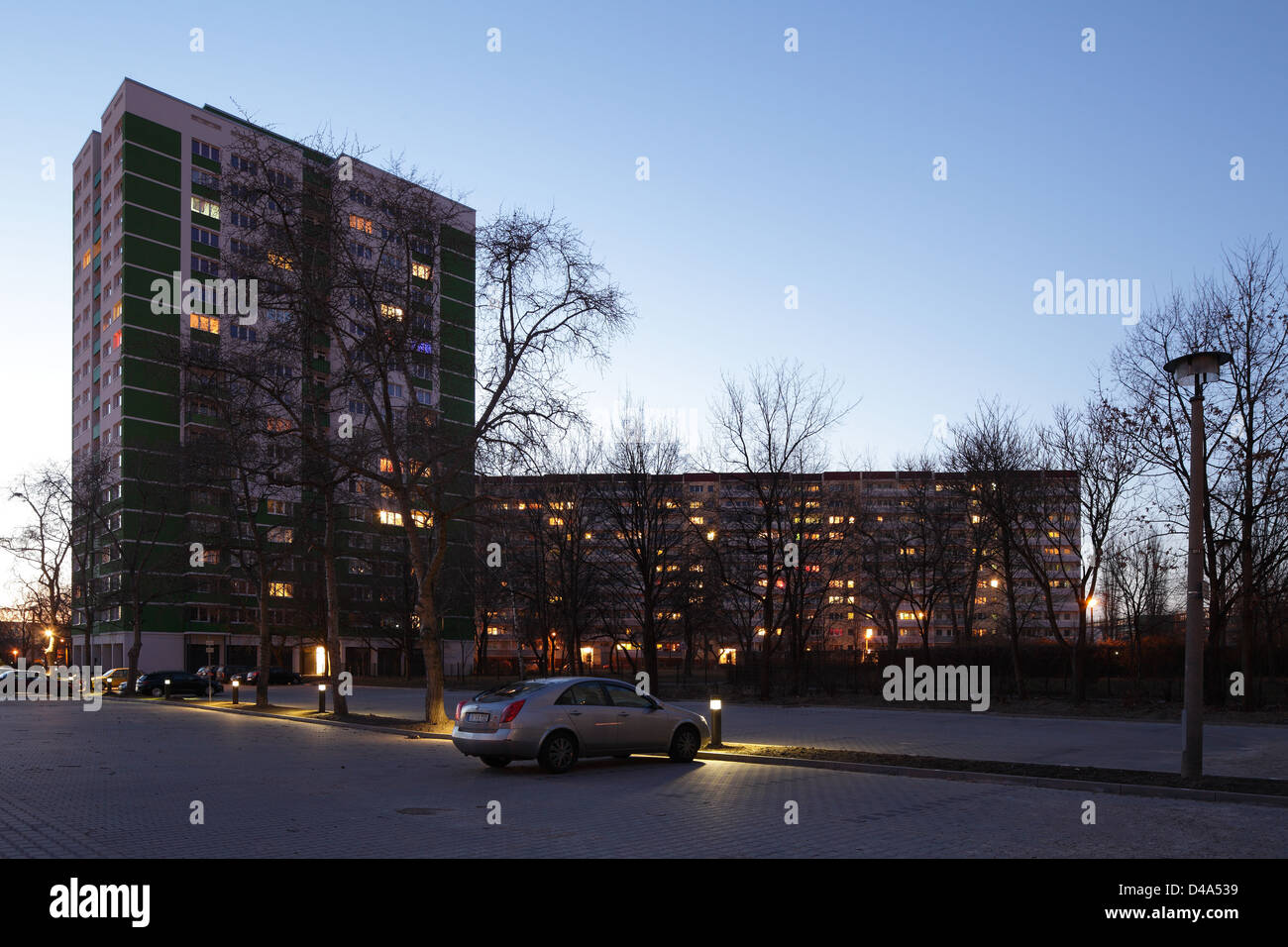 Berlin, Germany, plate and empty parking lot in the Landsberger Allee ...