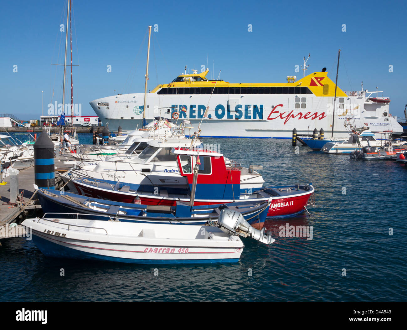 Fred Olsen Express ferry leaving Playa Blanca, Lanzarote for Corralejo ...