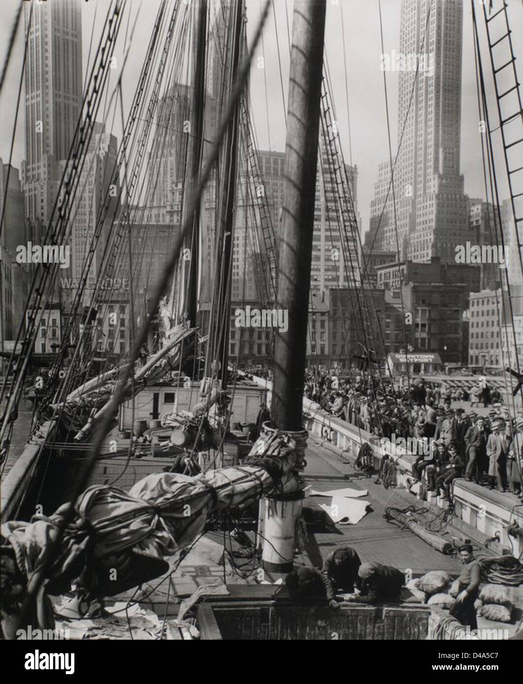 This 1936 image captures Theoline at Pier 11 or 12 on the East River in ...