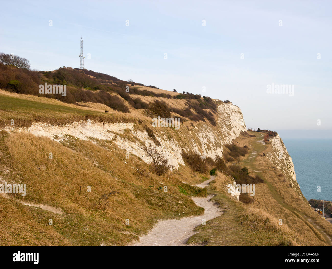 White Cliffs of Dover above Dover Dock and Ferry Terminal Stock Photo ...