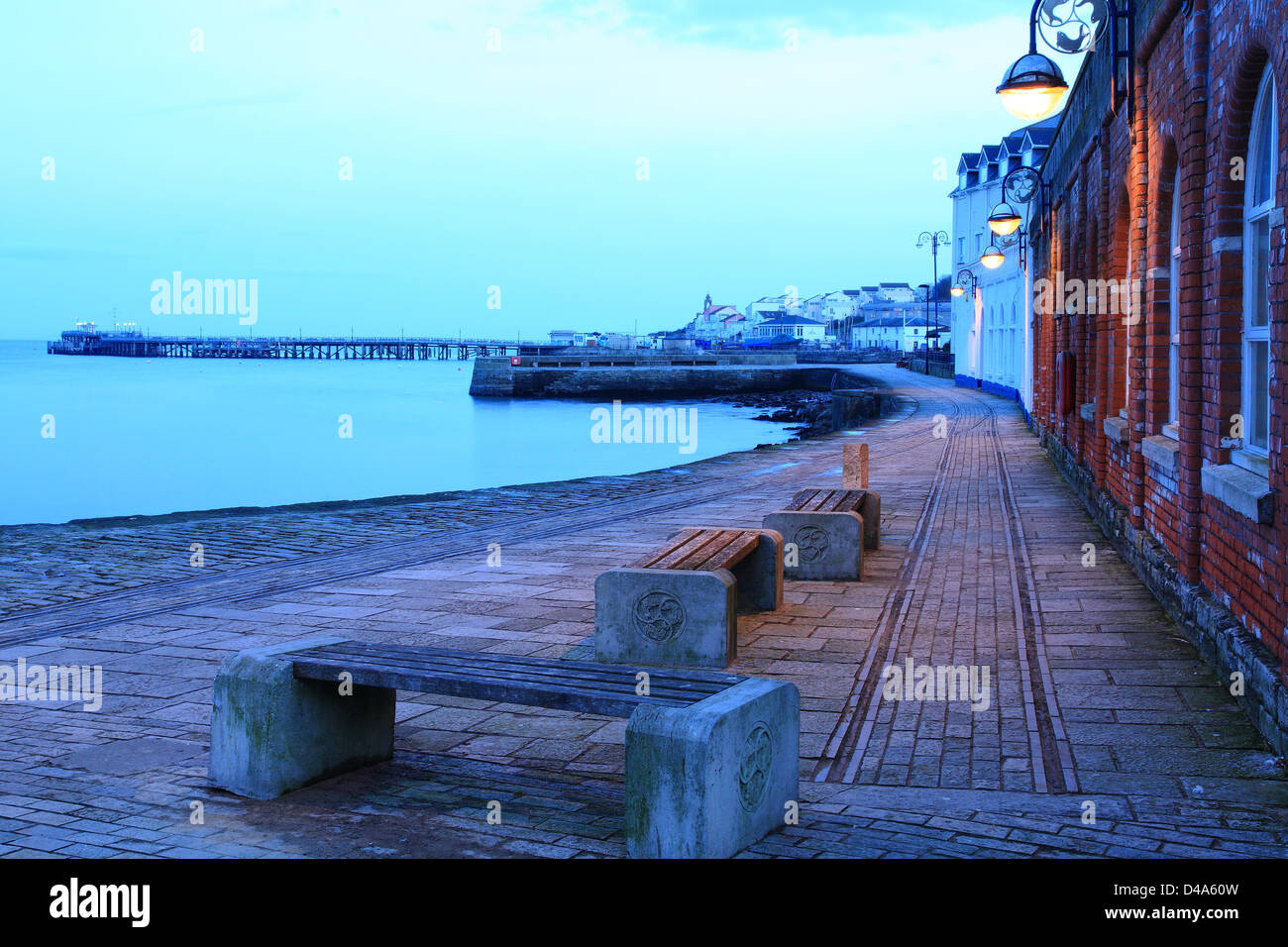 Swanage old tram rails and pier, Dorset, England Stock Photo - Alamy