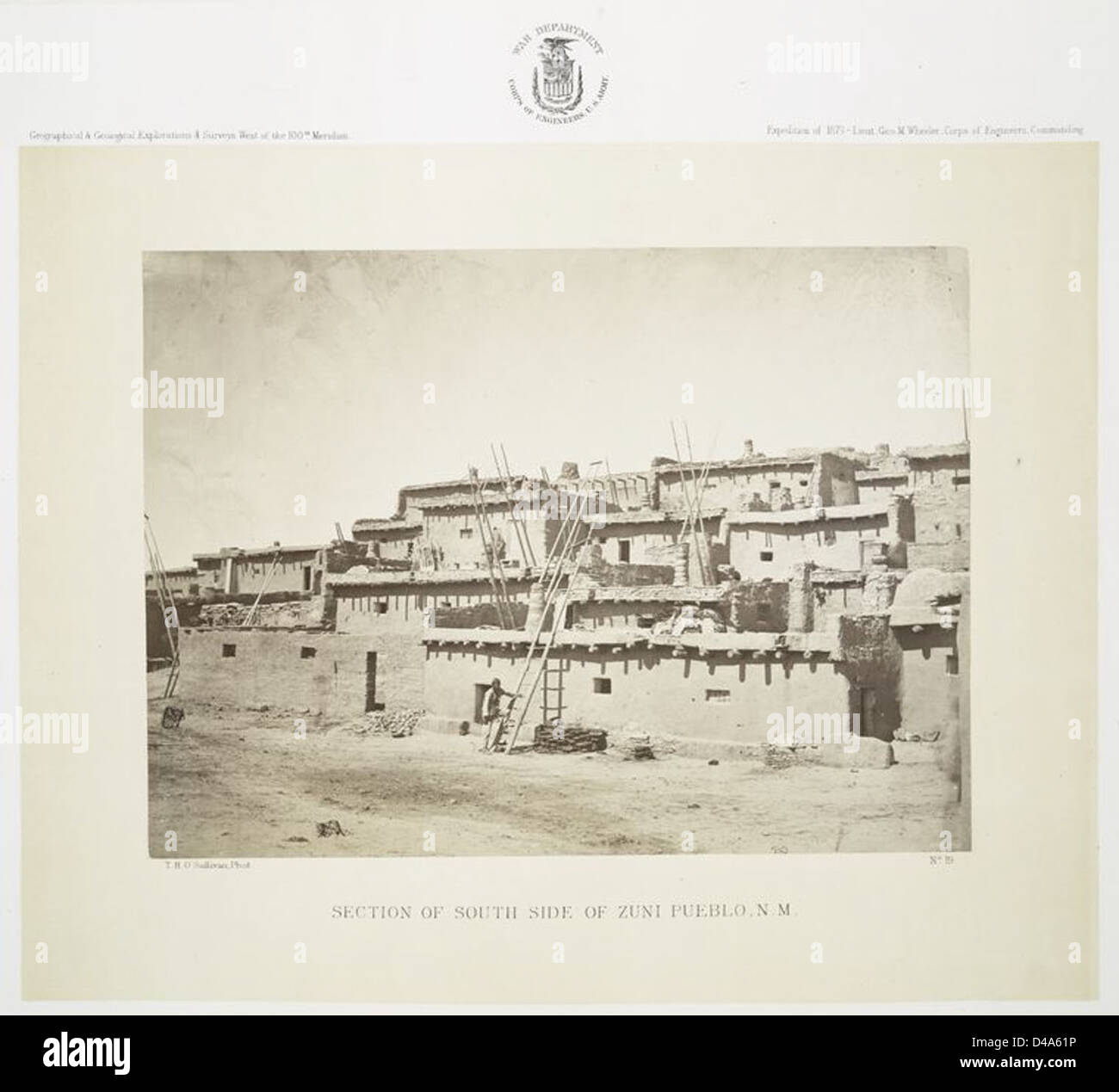 This photograph shows a section of the south side of the Zuni Pueblo in ...
