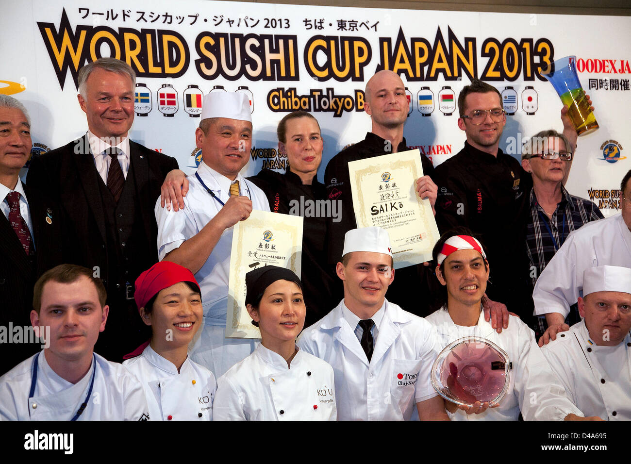 March 8, 2013, Chiba, Japan - Sushi chefs and organizers pose for the ...
