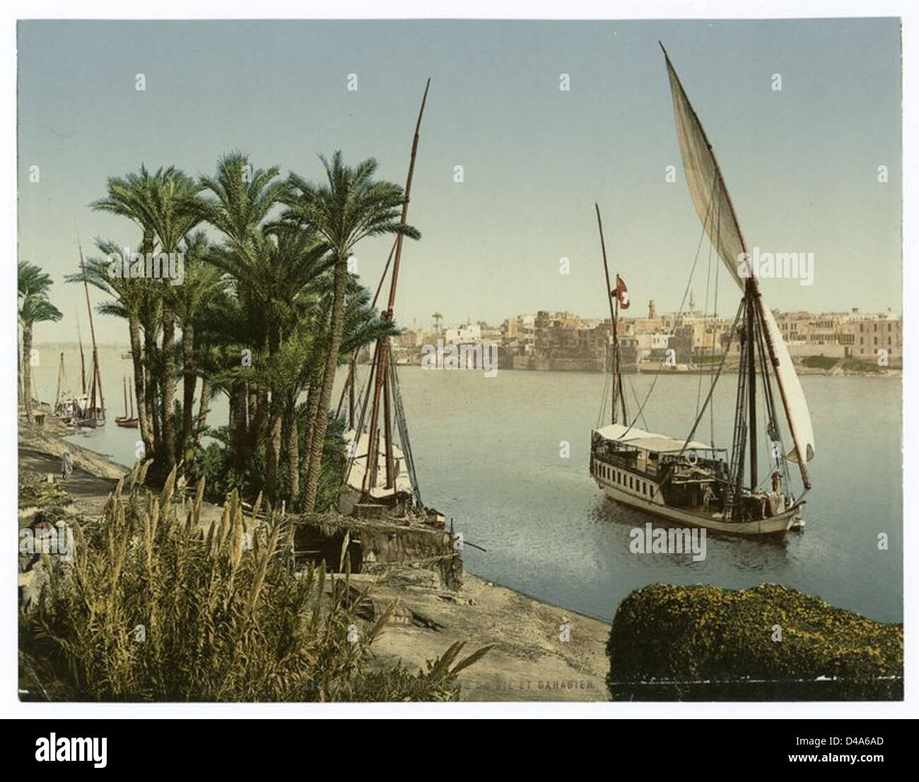 A photograph from 1860 showing the Nile River at Cairo, Egypt, with ...